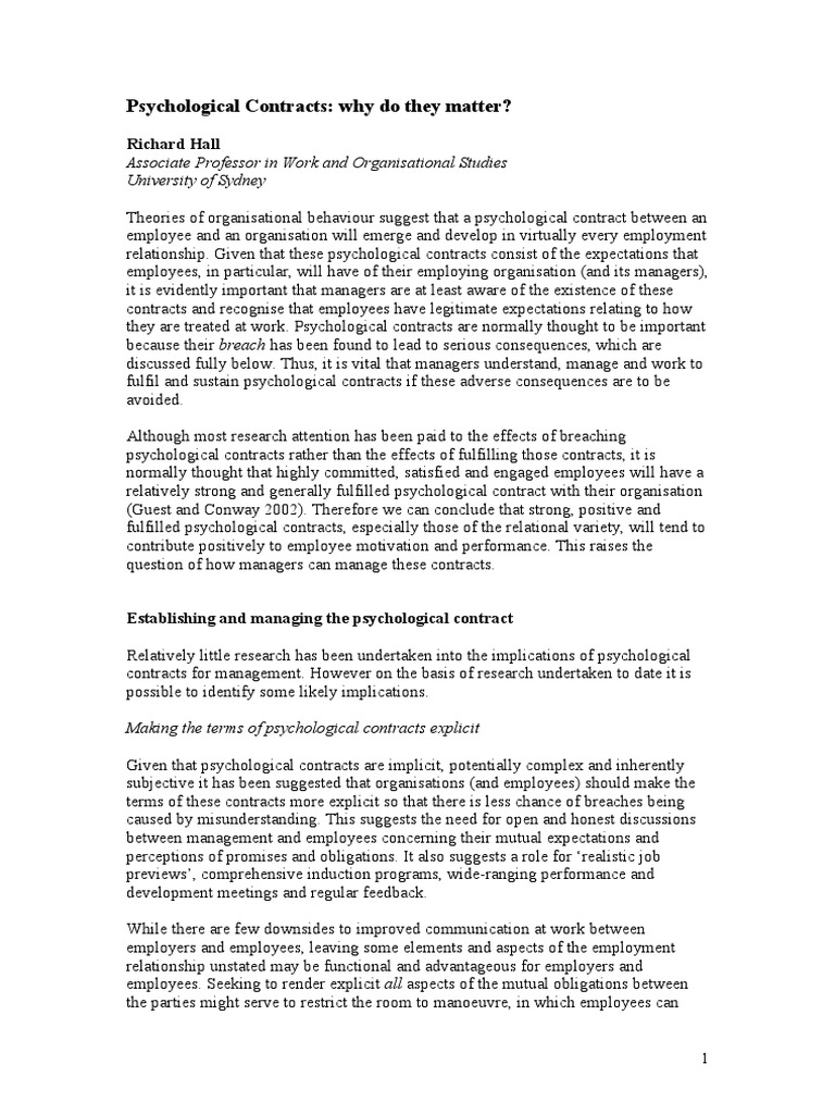 Psychological Contracts Why Do They Matter | PDF | Attitude (Psychology ...