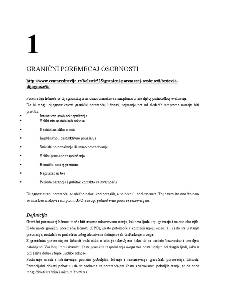 Granični Poremećaj Licnosti Razno | PDF