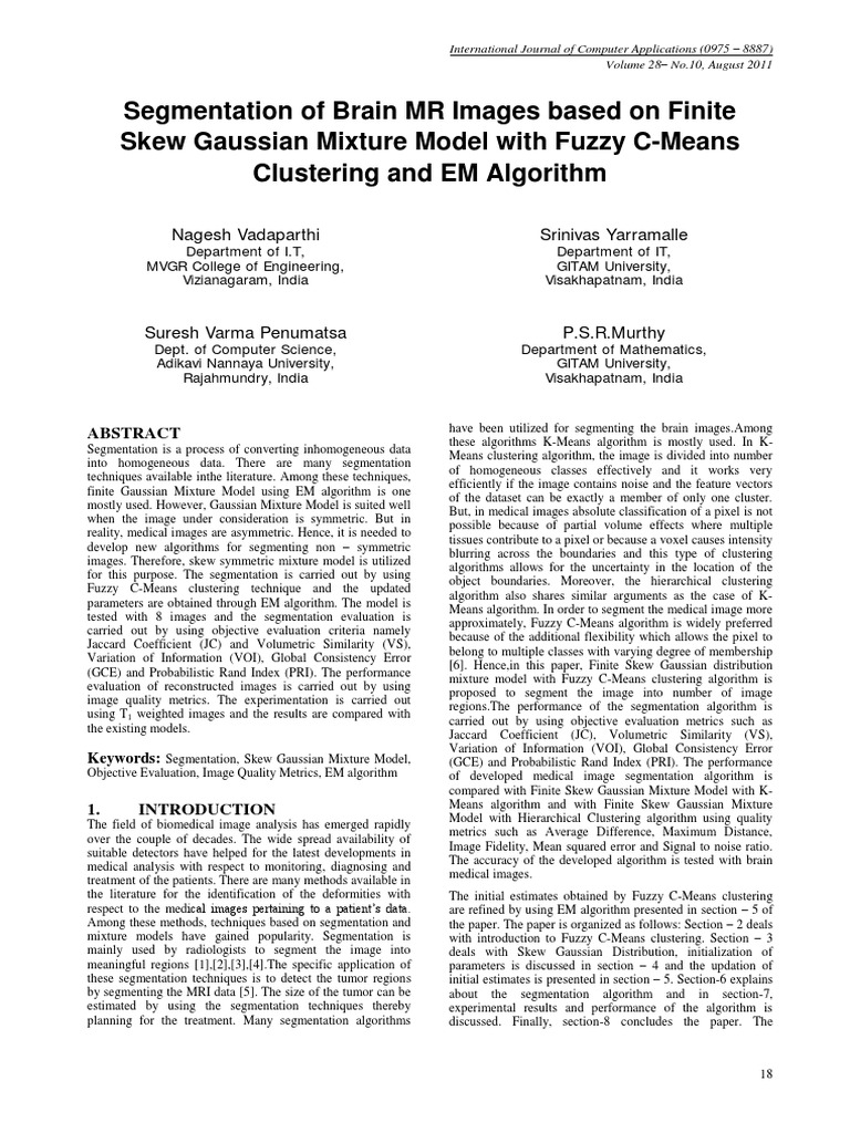 Segmentation of Brain MR Images Based On Finite Skew Gaussian Mixture Model With Fuzzy C-Means ...