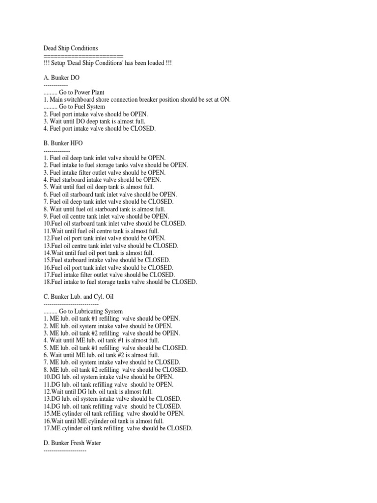 Dead Ship Conditions Setup | PDF | Fuel Oil | Pump