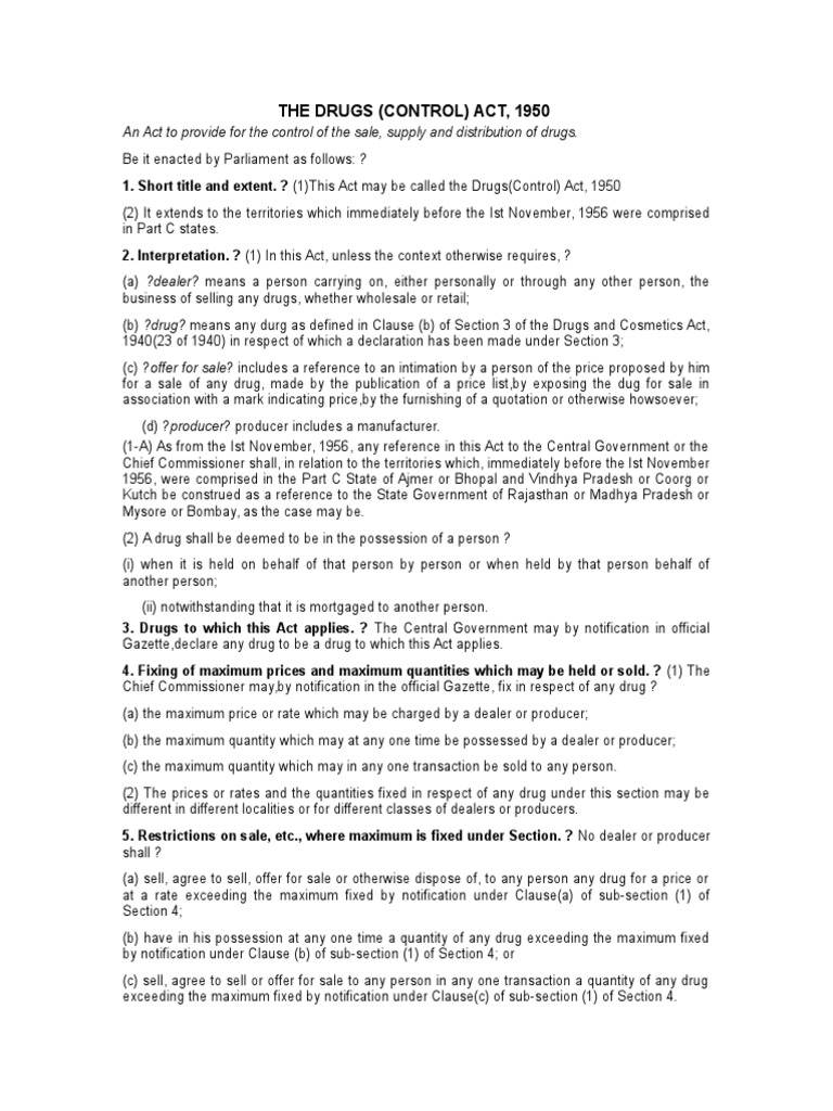 Drugs Control Act of 1950 Overview | PDF | Public Law | Government