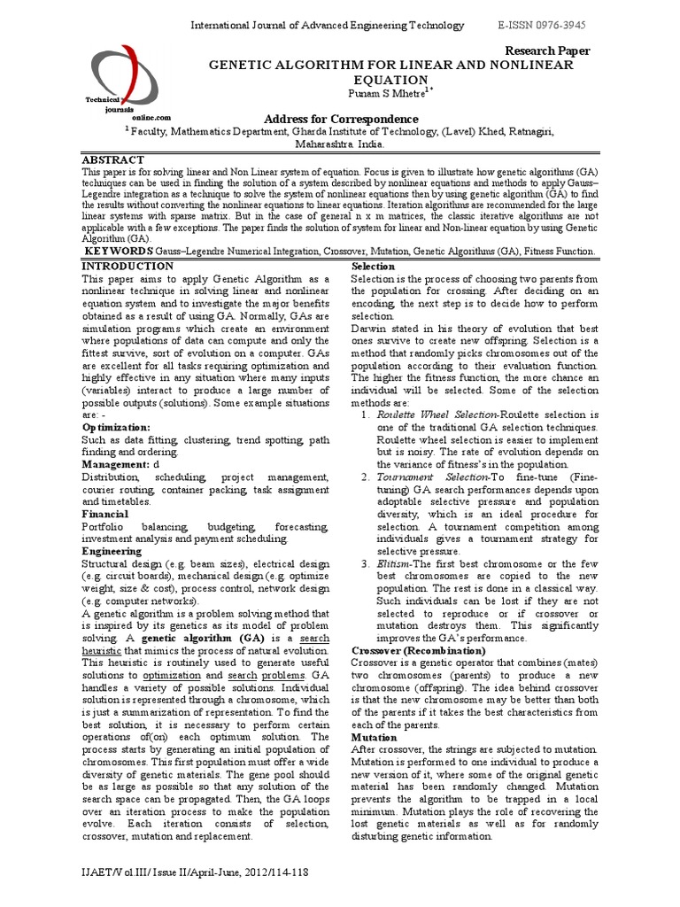 Genetic Algorithm For Linear and Nonlinear | PDF | System Of Linear Equations | Genetic Algorithm