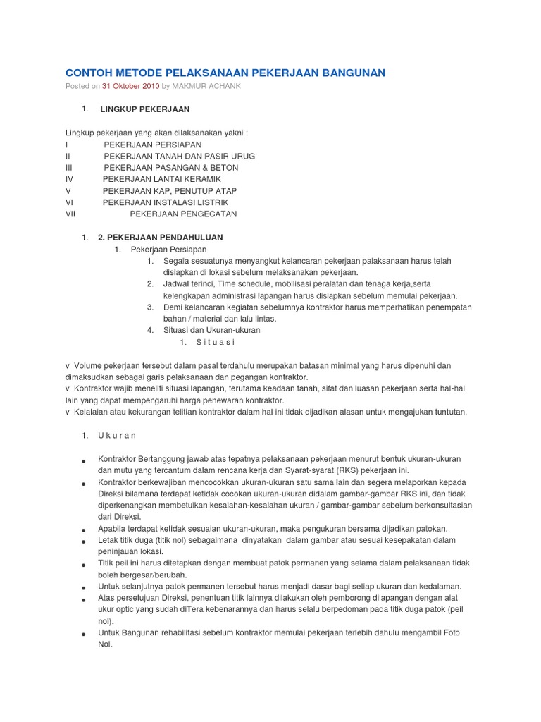 Contoh Metode Pelaksanaan Pekerjaan | PDF