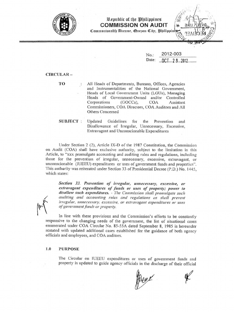 COA C2012-003 - Irregular, Unnecessary, Excessive, Extravagant, and ...