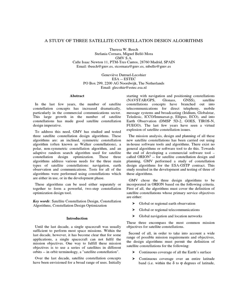 A Study of Three Satellite Constellation Design Algorithms | PDF ...