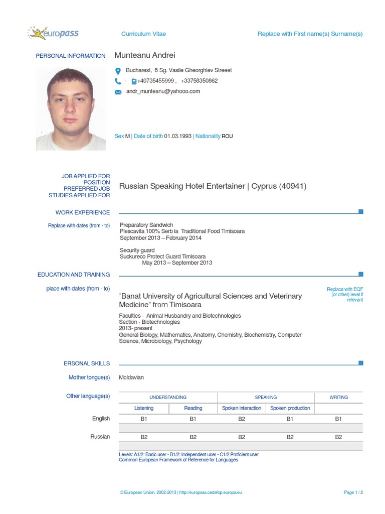 Munteanu Andrei: Curriculum Vitae Replace With First Name(s) Surname(s) | PDF