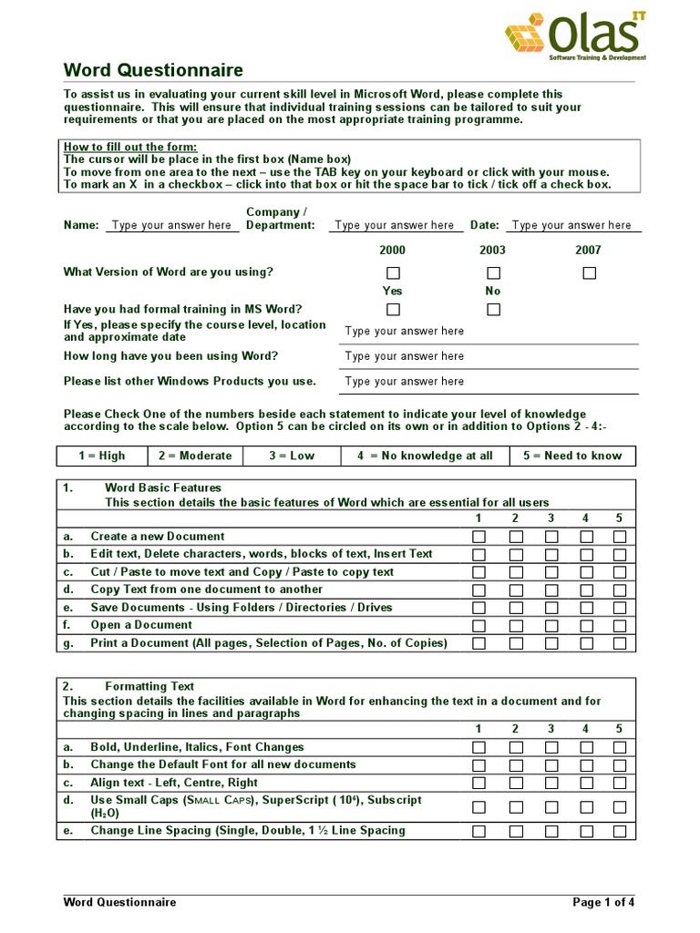 Word Questionnaire | PDF | Macro (Computer Science) | Microsoft Word
