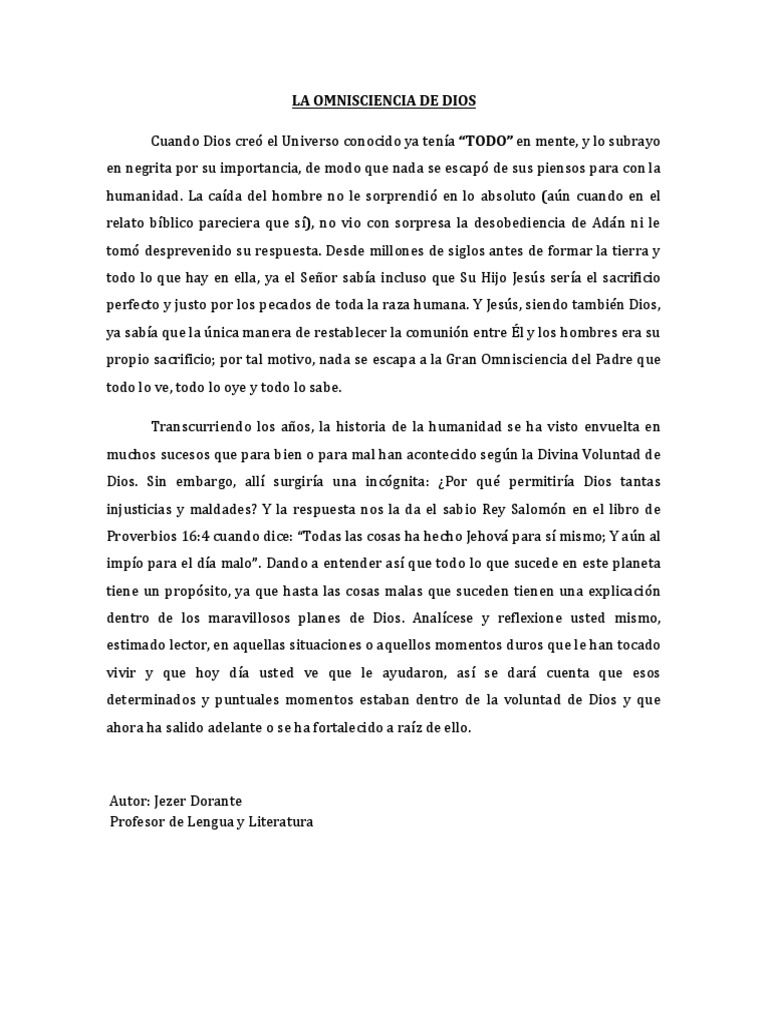 La Omnisciencia de Dios y Su Propósito | PDF