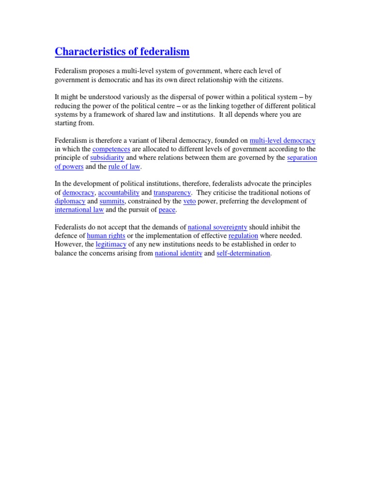 Characteristics of Federalism | PDF | Federalism | Constitution