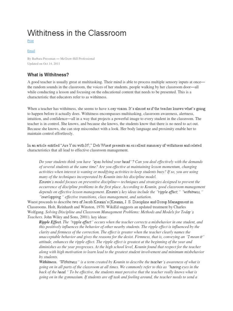 Withitness in The Classroom | PDF | Classroom Management | Classroom