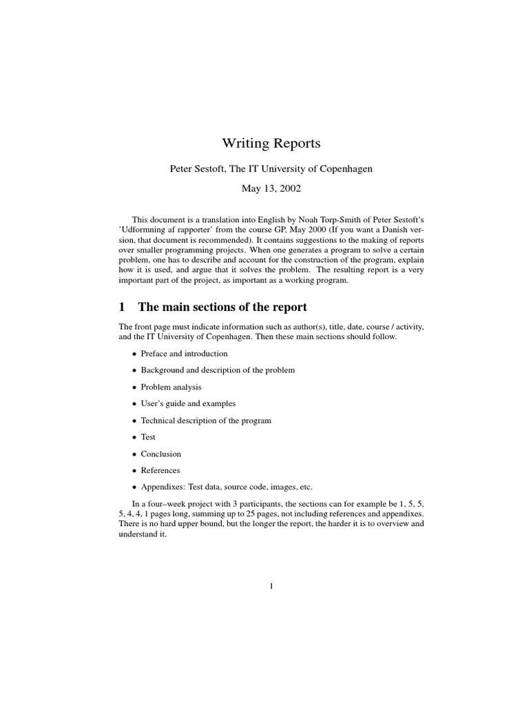Writing Reports: 1 The Main Sections of The Report | PDF | Computer ...