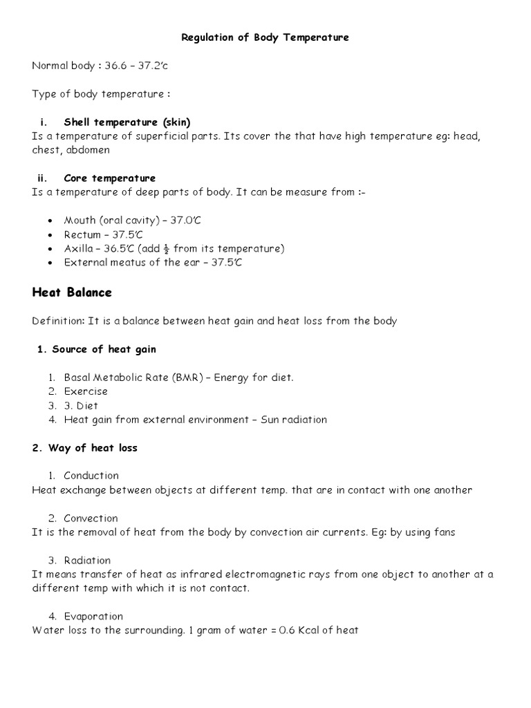 Body Temperature Regulation Explained | PDF | Thermoregulation ...