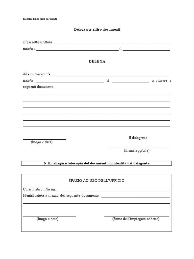 Modello Delega Ritiro Documenti | PDF