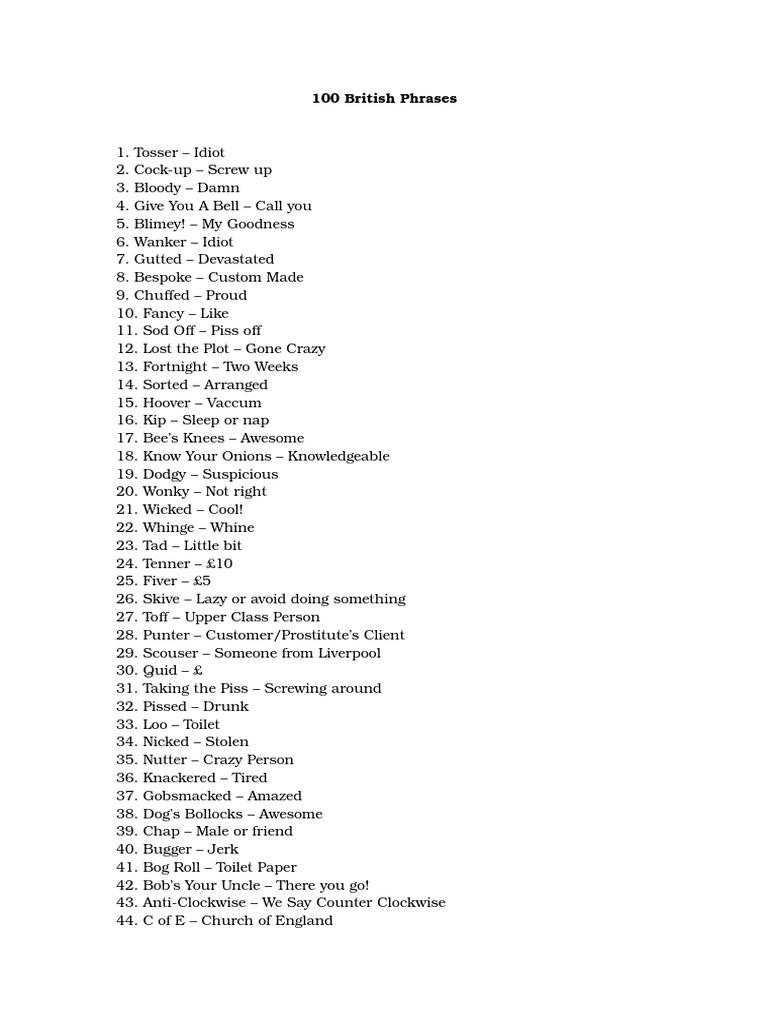 100 British Phrases | PDF