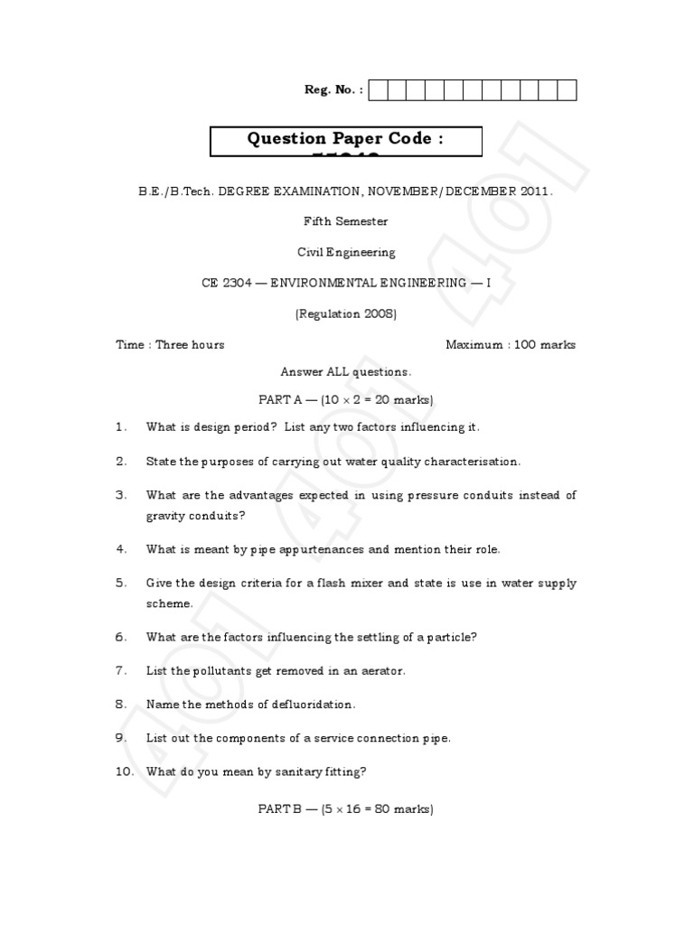Question Paper Code:: Reg. No. | PDF | Civil Engineering | Transparent ...