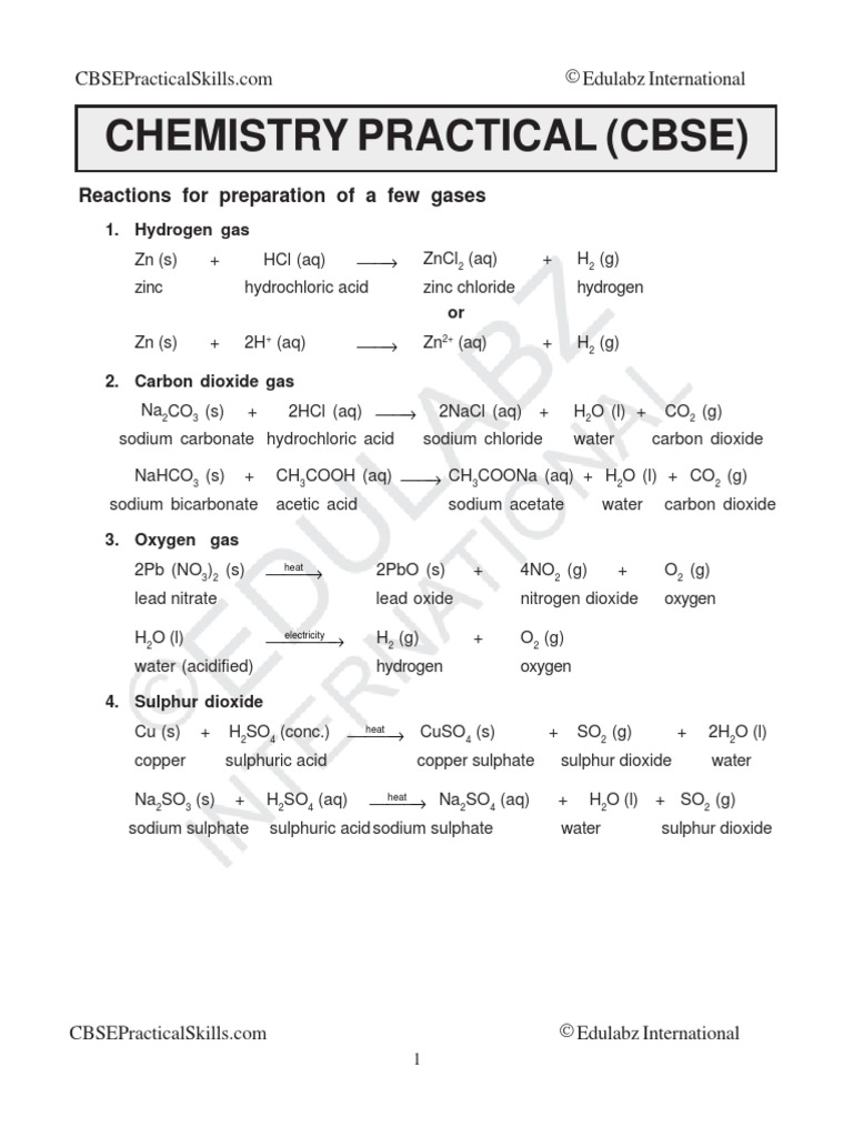 Gas Preparation Reactions in Chemistry | PDF | Teaching Methods ...