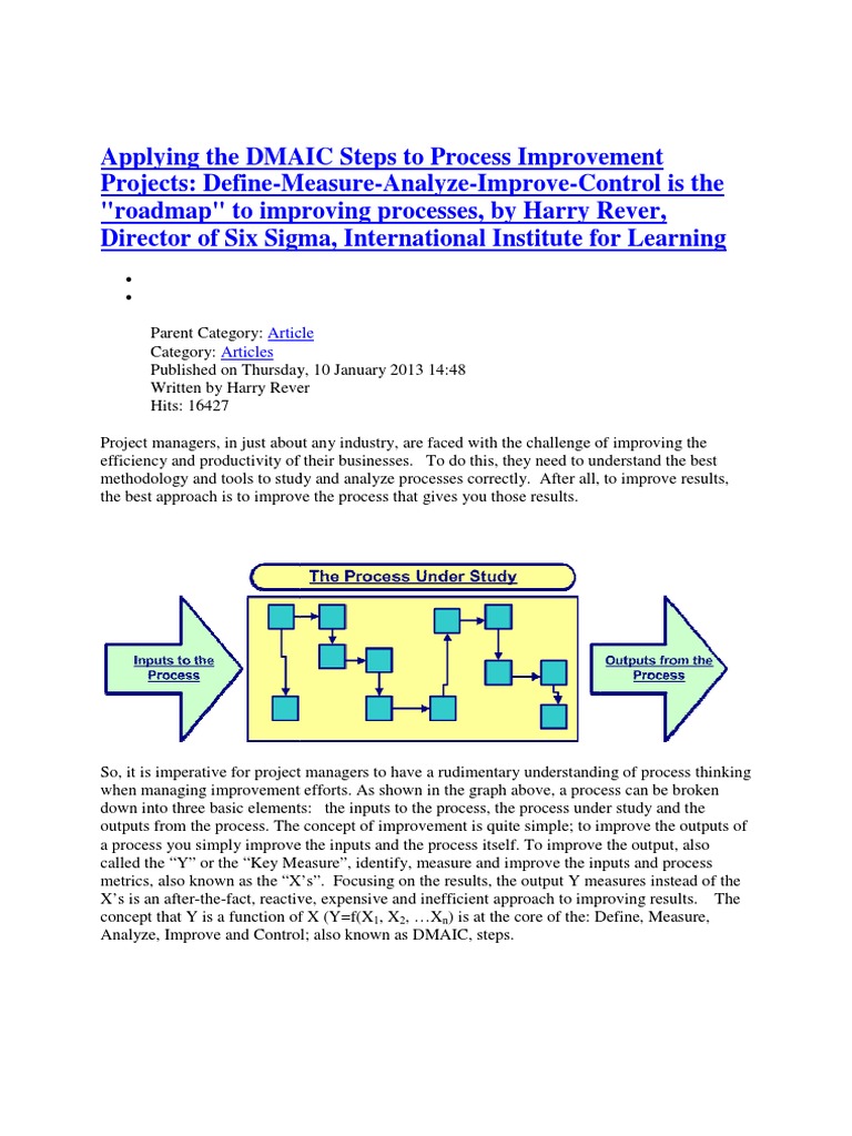 Applying The DMAIC Steps To Process Improvement Projects | PDF ...