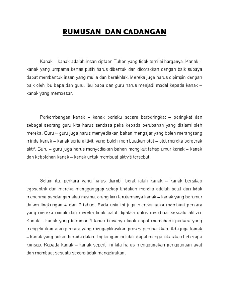 Rumusan Dan Cadangan | PDF | Pengembangan Diri