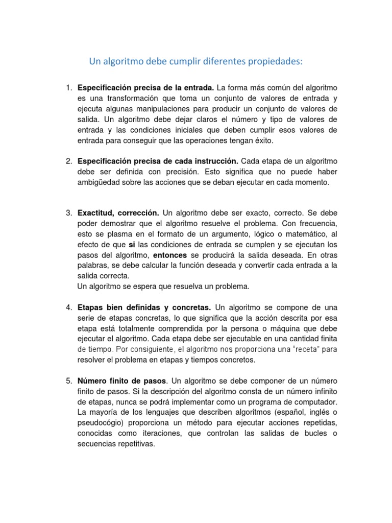 Características fundamentales que debe cumplir un algoritmo | PDF ...