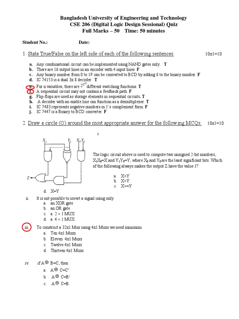 Quiz Questions For DLD Lab | PDF | Logic Gate | Electronic Circuits