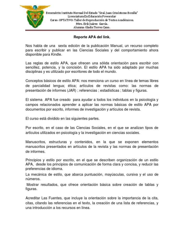 Reporte Apa Del Link | PDF | Estilo apa | Aprendizaje