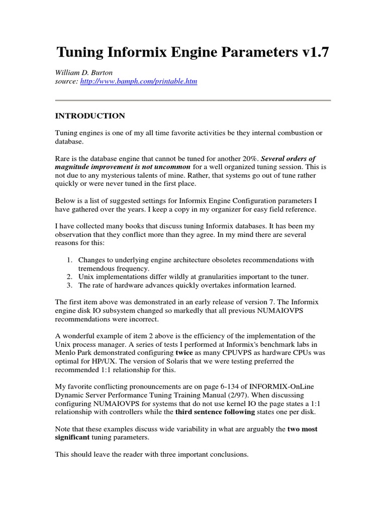 Tuning Informix Engine Parameters Pdf Database Index Computer Data
