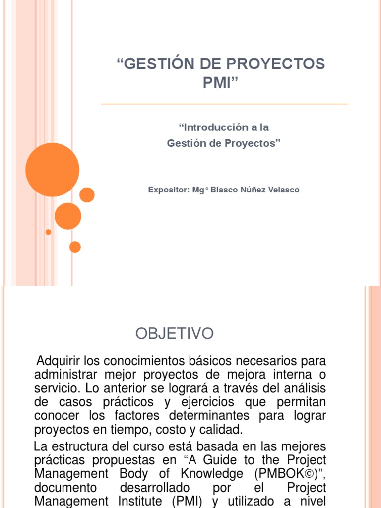 Introducción a la Gestión de Proyectos PMI | PDF | Gestión de proyectos ...