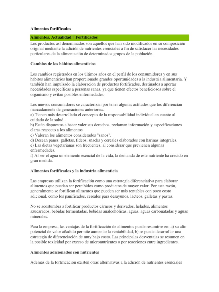 Alimentos Fortificados | Descargar gratis PDF | Comida funcional | Alimentos