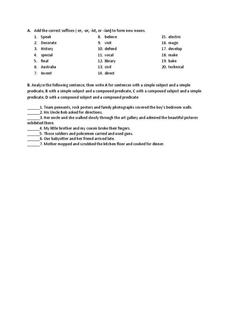 A. Add The Correct Suffixes (-Er, - Or, - Ist, or - Ian) To Form New ...