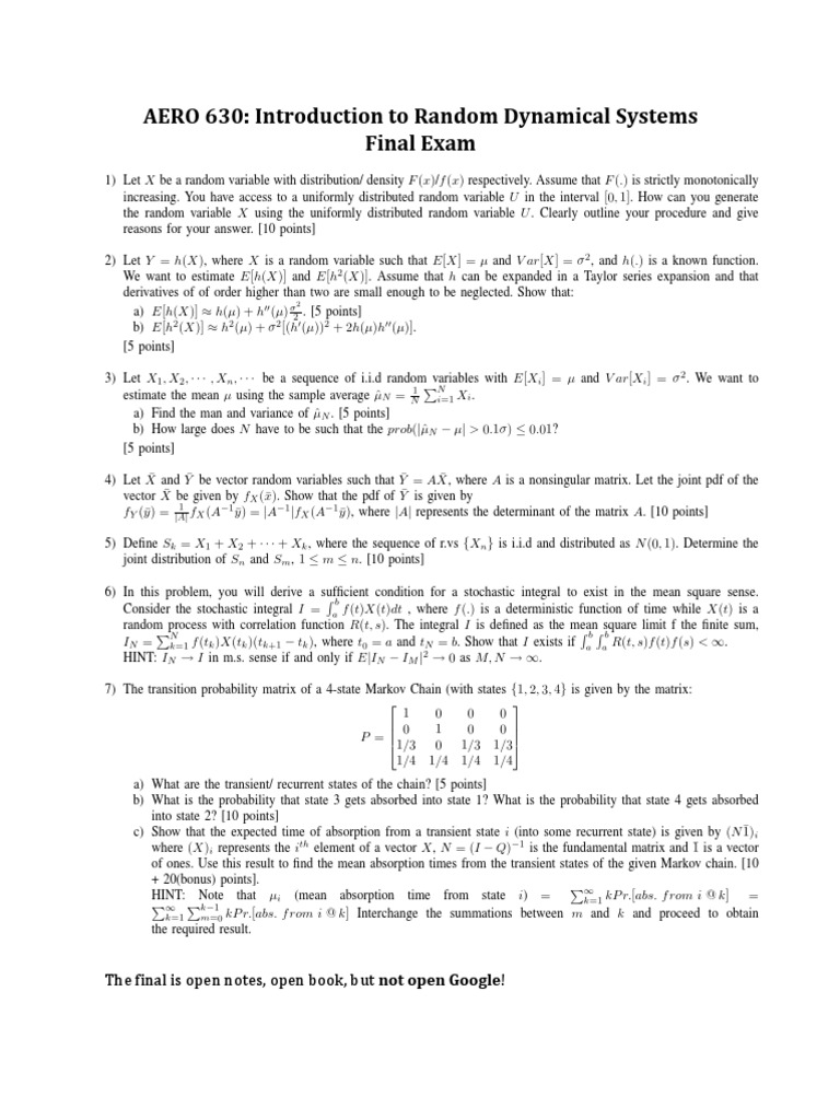 Aero 630: Introduction To Random Dynamical Systems | PDF | Markov Chain | Applied Mathematics
