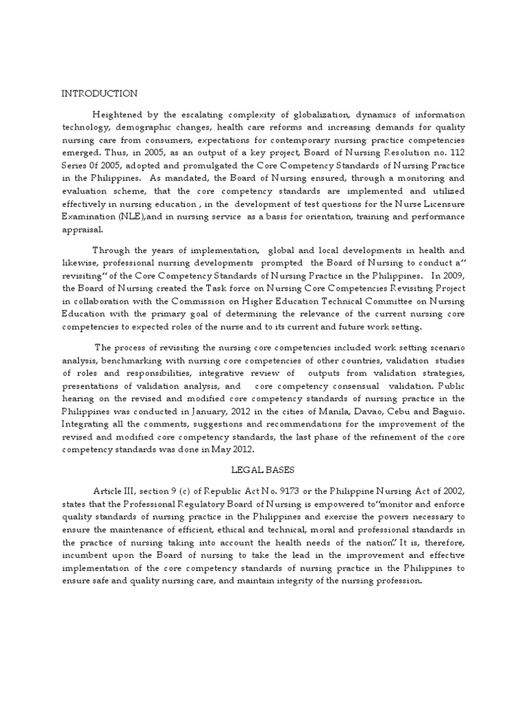 2012 National Nursing Core Competency Standards | PDF | Competence ...