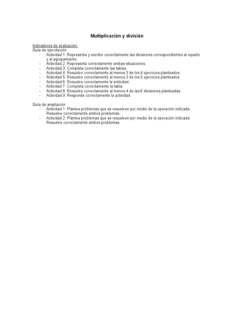 Unidad 7 Multiplicacion y Division | PDF | División (Matemáticas ...