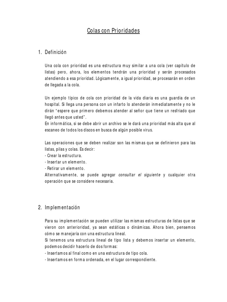 Cola Con Prioridad PDF | PDF | Cola (tipo de datos abstractos ...