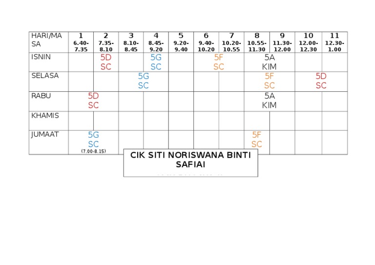 Weekly Class Schedule for SMK Bugaya II | PDF | Science & Mathematics