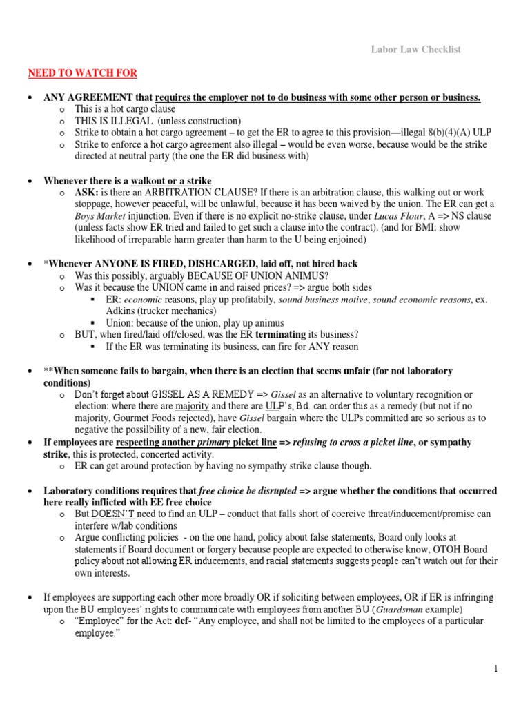Labor Law Checklist | PDF | Strike Action | National Labor Relations Board