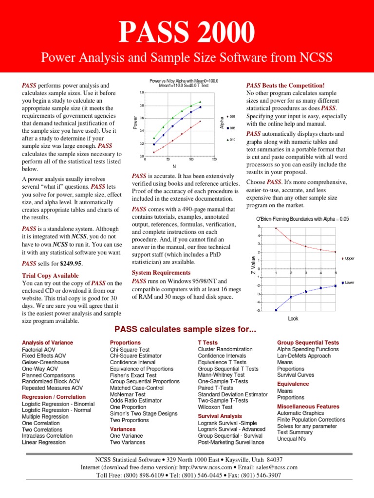 PASS 2000: Power Analysis and Sample Size Software From NCSS | PDF ...