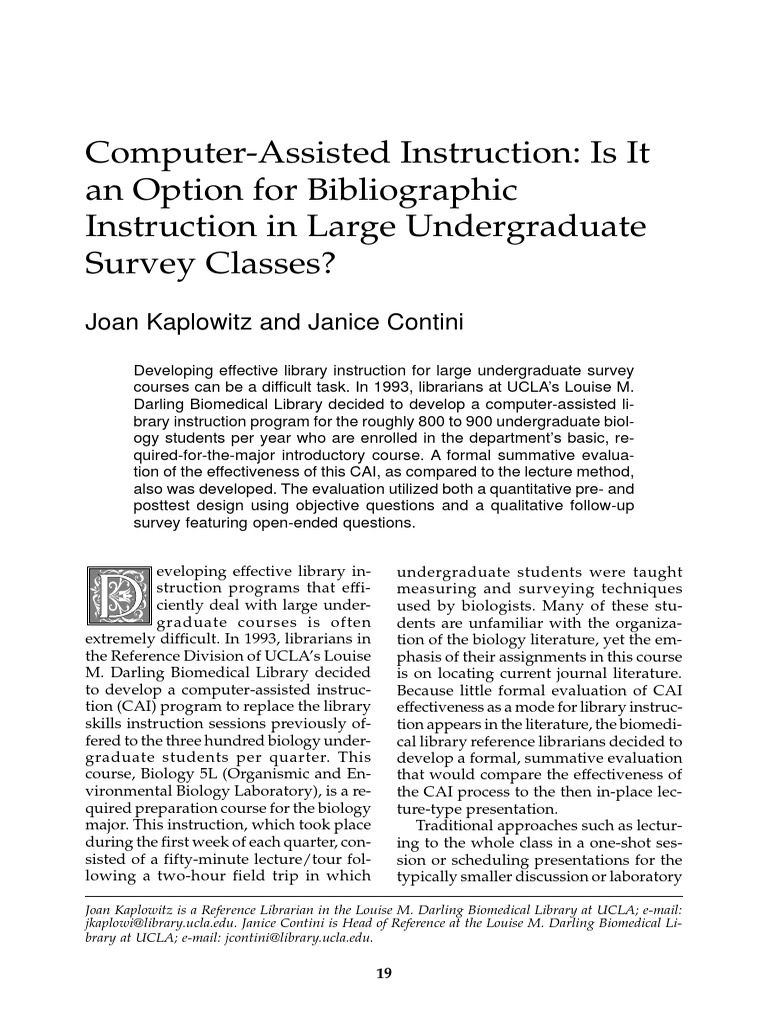 Computer-Assisted Instruction: Is It An Option For Bibliographic ...