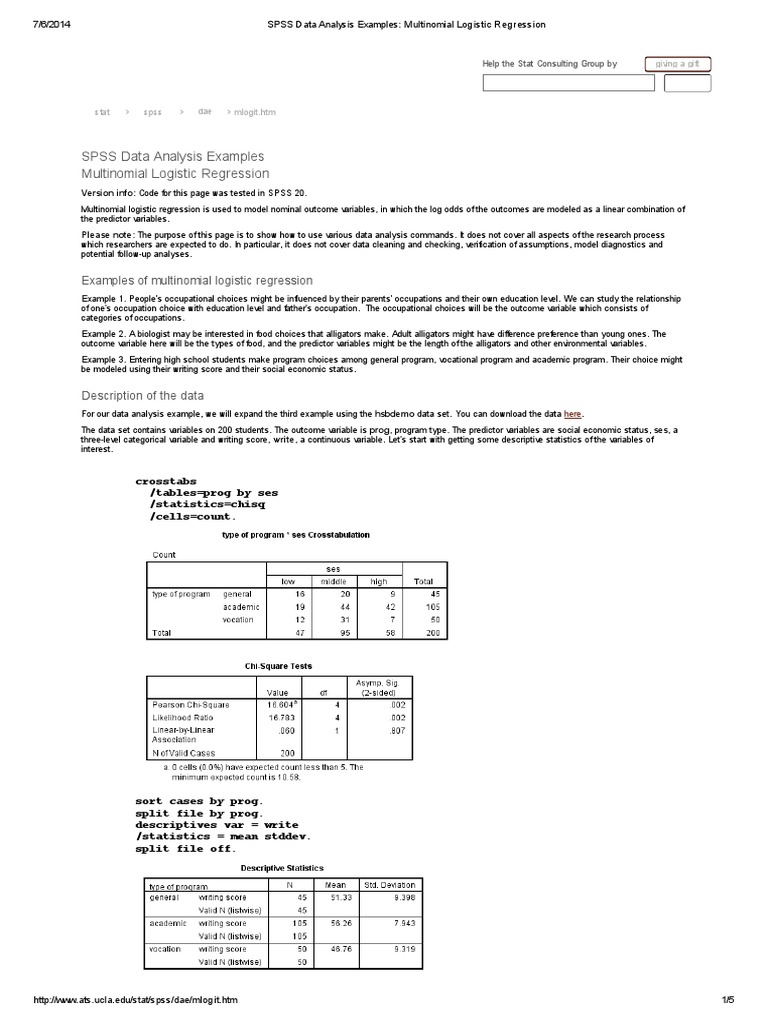 Spss Data Analysis Examples Multinomial Logistic Regression Pdf Logistic Regression