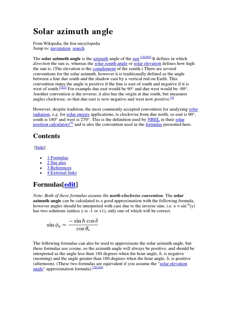 Understanding Solar Azimuth Angle | PDF