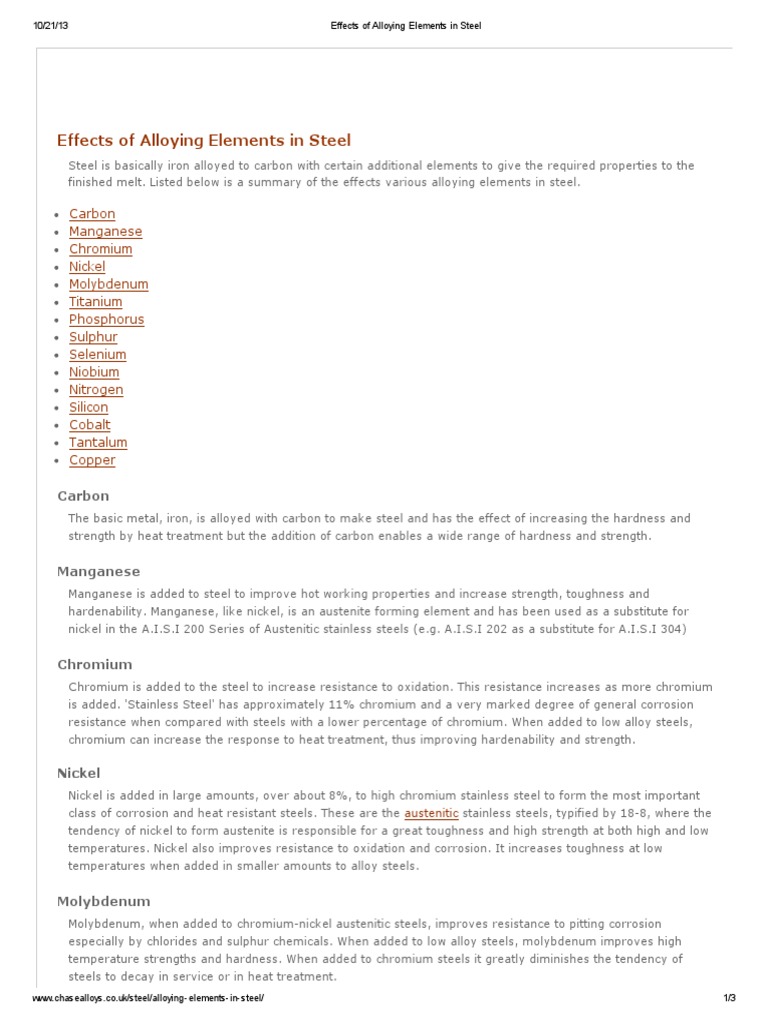 Effects of Alloying Elements in Steel | PDF | Steel | Alloy