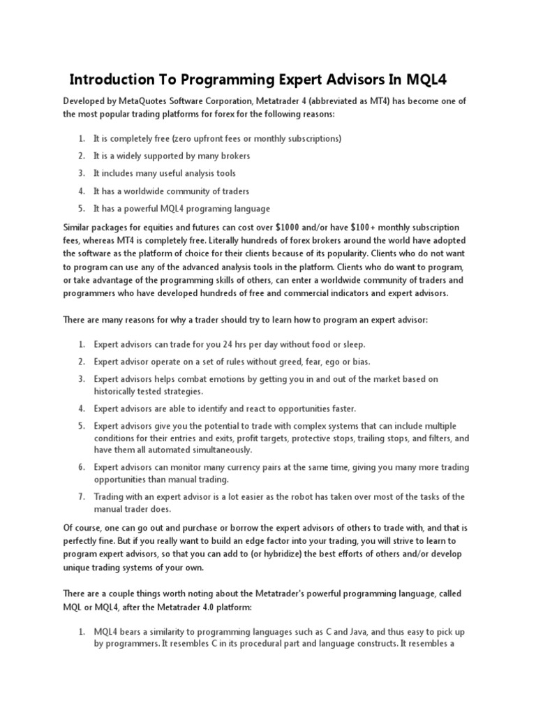 Introduction To Programming Expert Advisors in MQL4 | PDF | Boolean Data Type | Variable ...