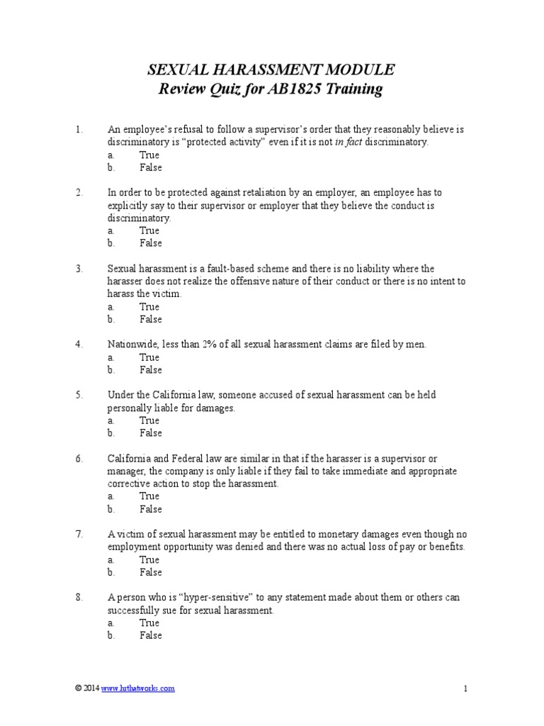 Sexual Harassment Quiz And Answers Pdf Sexual Harassment