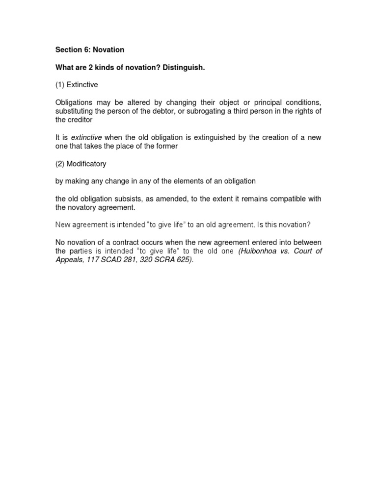 Section 6: Novation What Are 2 Kinds of Novation? Distinguish | PDF