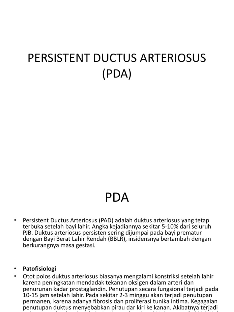 Persistent Ductus Arteriosus (Pda) | PDF