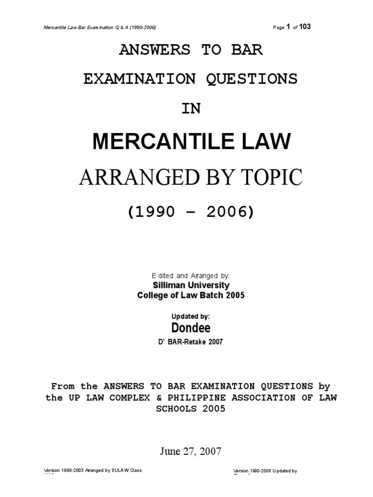 Bar Questions and Answers in Mercantile Law | PDF | Deposit Account | Loans