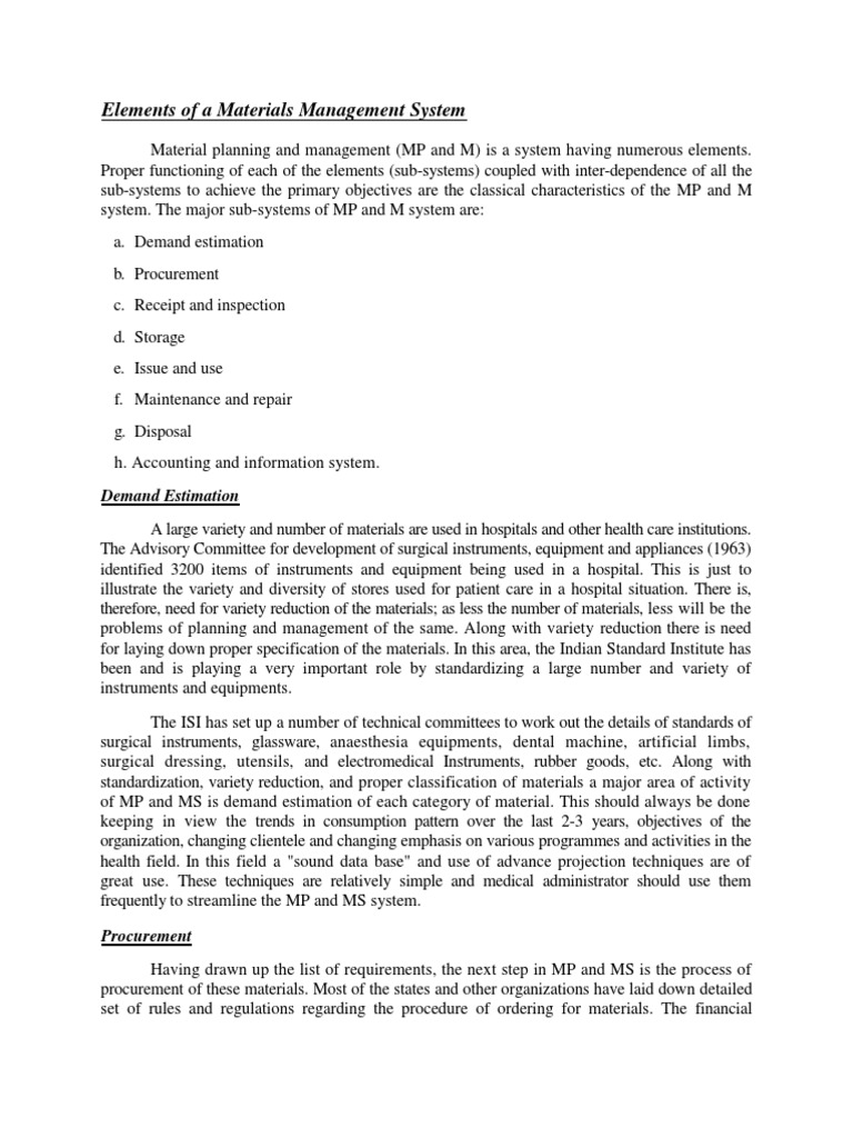 Elements of A Materials Management System | PDF | Procurement | Inventory