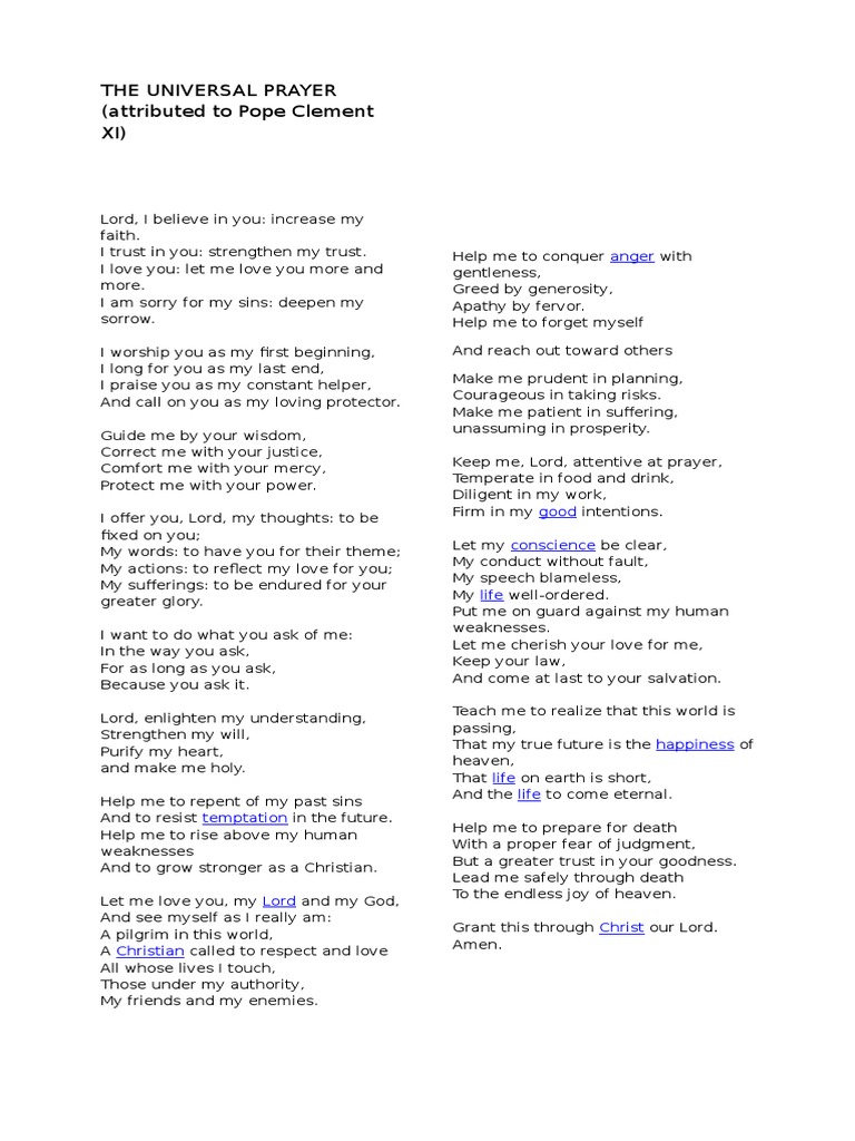 The Universal Prayer (Attributed To Pope Clement XI) : Anger | PDF