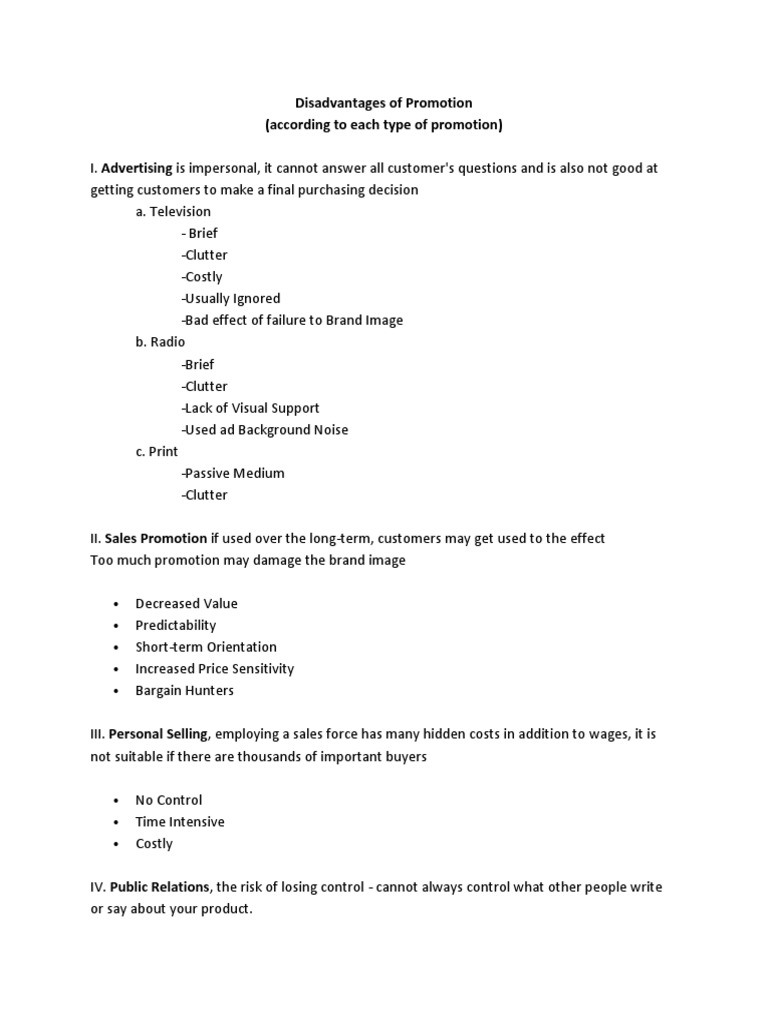 Disadvantages of Promotion (Written Report) | PDF