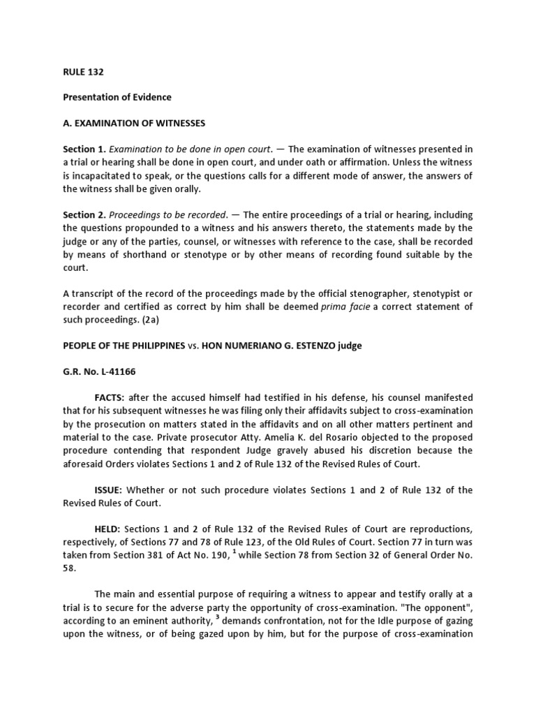 RULE 132 Sec 1-7 Digest | Download Free PDF | Hearsay | Hearsay In ...