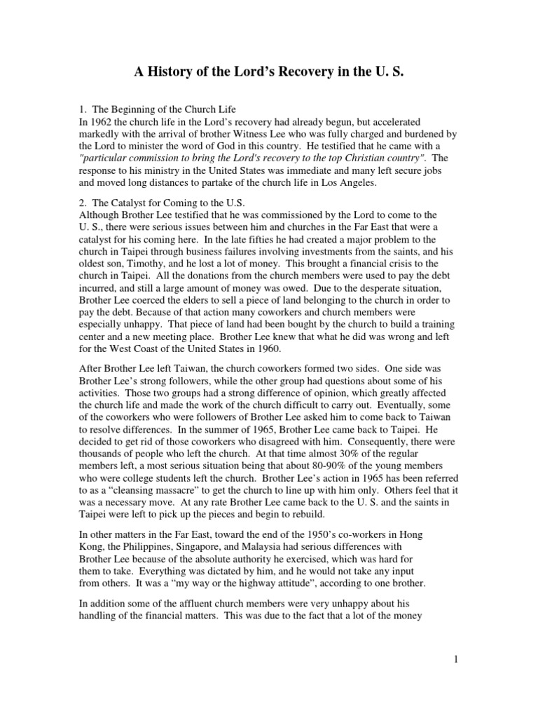 A History of The Lords Recovery in The US | PDF | Saint | Lawsuit